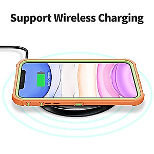 Sansunto for iPhone 11 Case Orange, Silicone Durable Protective Case,Heavy Duty Shockproof Full Body Case 3in1 Hard PC Bumper and Back Cover for iPhone 11 6.1 inch (Orange/Matcha Green)