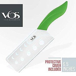 Vos vegetable Ceramic Knife 6.5 Inch Cleaver - Ergonomic Kitchen Knife with Ultra-Sharp Ceramic Blade and Green Handle - Lightweight Easy To Clean Chef Butcher Knife With Gift Box