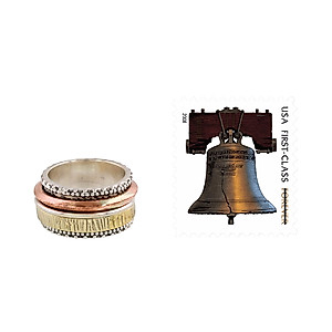 NOVICA Artisan Handmade .925 Sterling Silver Meditation Spinner Ring Copper Brass Textured India Bohemian [band Width 10 mm W] 'Tritone Meditation'