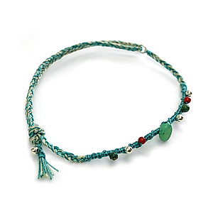 CCNMADE Gemstone, Polly, Silver, Coral, Pyrite, Howlite Wish Thread Bracelet, Doldari, 11"