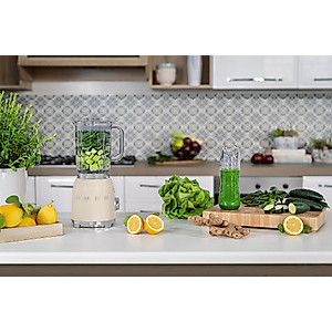 SMEG 50's Retro NEW Countertop Blender with 4 Presets and 4 Speed Settings with 6 Cup BPA Free Titan Renew JUG, BLF03CRUS, Cream