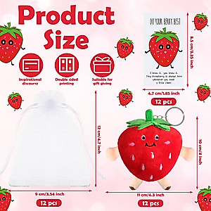 JellyArch 36 Pcs Employee Appreciation Gifts Bulk Fruit Keychain Positive Puns Card Organza Bags Coworker Thank You Gift(Strawberry Keychain)