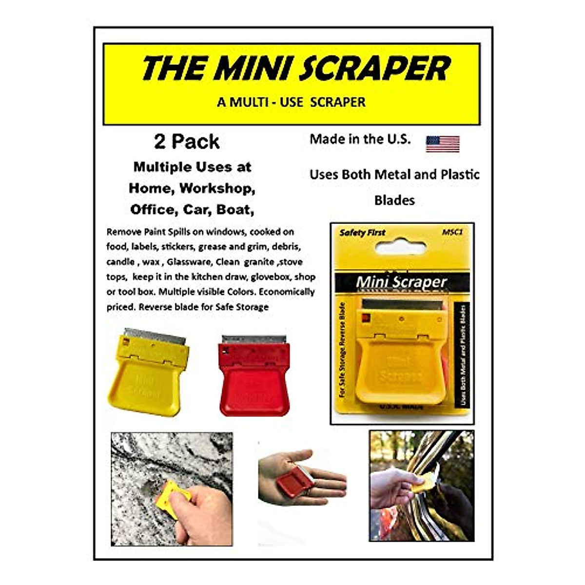 Mini Scrapers With Metal Blade Carded 2 Pack U.S. Made