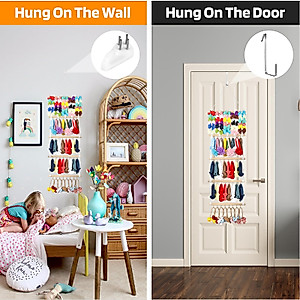 AILIKESE 5 Rows Hair Bow Organizer Bow Holder for Girls Hair Bows Hanging Baby Headband Holder Wooden Bow Organizer Suitable for Wall, Room, Door or Closet (Metal hooks)