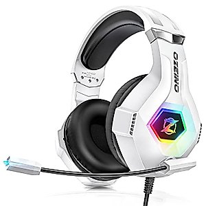 Gaming Headset PS4 Headset, Xbox Headset with 7.1 Surround Sound, Gaming Headphones with Noise Cancelling Flexible Mic RGB Light Memory Earmuffs for PC, PS5, PS4, Xbox Series X/S, Xbox one, Switch