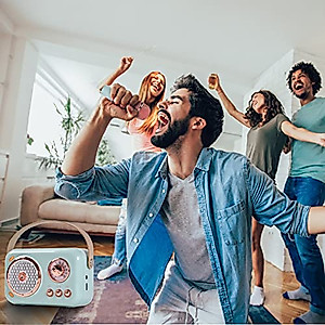 Portable Bluetooth Speaker with Microphone Set,Retro bluetooth speaker with Home Karaoke Machine,Portable Handheld Karaoke Mics Speaker Machine for Kids and Adults Home Party Birthday (Blue)