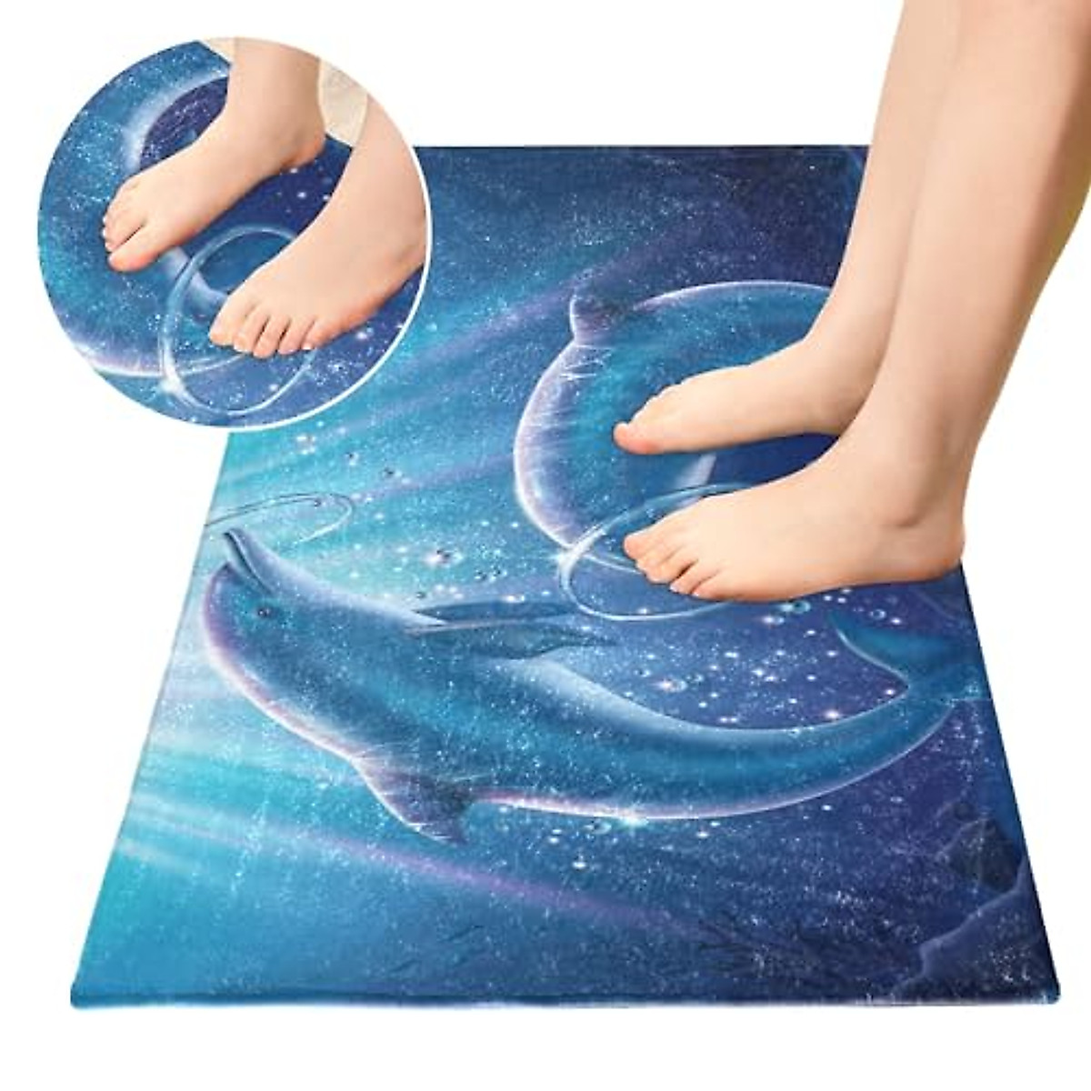 Fluffy Floor Carpet-Dolphin Blue Ocean Summer，39x20in Front Door Mat Indoor Machine Washable Carpet,Aesthetic Rug
