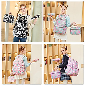 Armbq 3Pcs Donut Print Kids Backpack Set Girls Bookbag for Elementary Middle with Lunch Box Kindergarten Casual School Bags