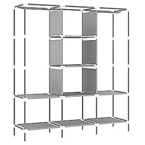 OUMYJIA 69 inches Portable Clothes Closet Wardrobe Non-Woven Fabric Storage Organizer, Side Pockets, Grey, 51 L x 17.5 W x 69 H inches