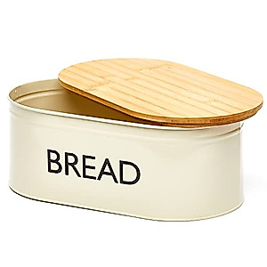 RoyalHouse Premium Metal Bread Box with Bamboo Lid, Stainless Steel Large Bread Bin Storage Container And Organizer for Kitchen Countertop, Vintage Style Kitchen Decor
