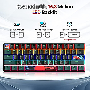 Taeeiancd Gaming Keyboard 60 Percent Mechanical with Linear Red Switch, 60% Wired Ultra-Compact Mini Keyboard Rainbow with PBT Keycaps for Ps4/Ps5/Xbox
