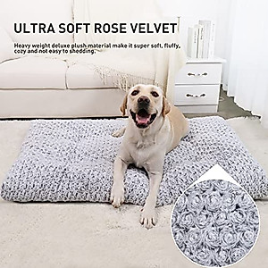 Washable Dog Bed Deluxe Plush Dog Crate Beds Fulffy Comfy Kennel Pad Anti-Slip Pet Sleeping Mat for Large, Jumbo, Medium, Small Dogs Breeds, 35" x 23", Gray