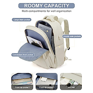 Travel Carry on Backpack, Aesthetic Laptop Backpack Purse for Women Men Airline Approved, Waterproof Personal Item Size Backpack Casual Daypacks for College, Business with USB Charging Port, Beige