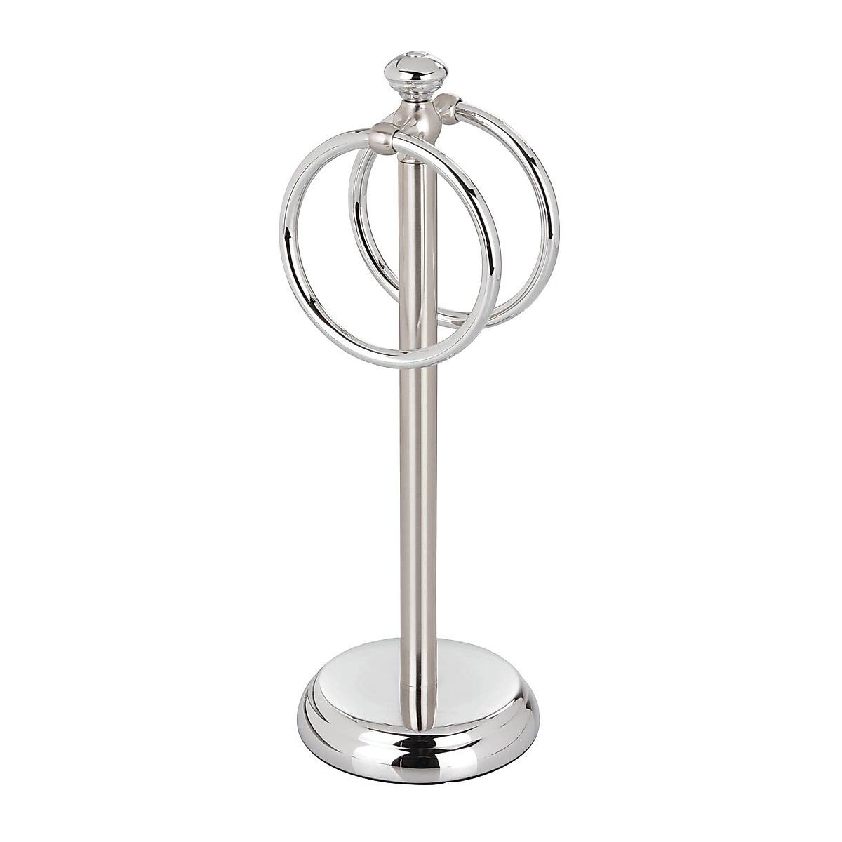 mDesign Steel Towel Rack Holder Stand with 2 Hanging Rings for Bathroom Vanity Countertops - Space Saving Hand Towel Holder - Hyde Collection - Chrome/Brushed