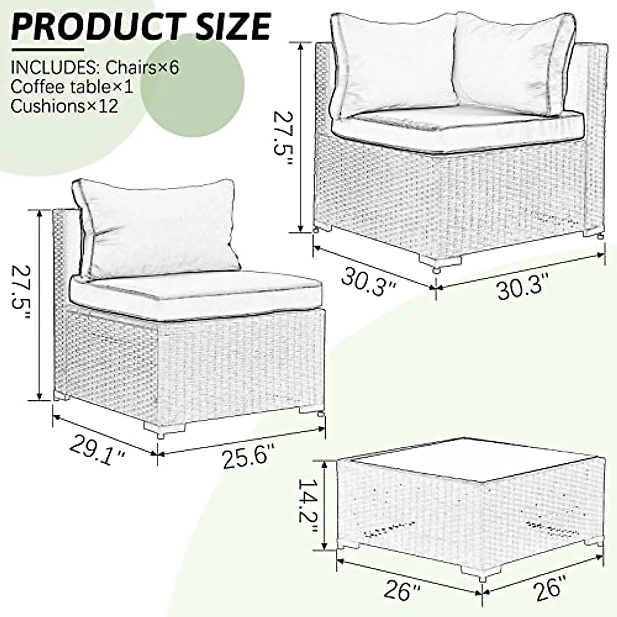 MEINV 7 Piece Patio Furniture Sofas Set, PE Rattan Sectional Couch Conversation Sets, Outdoor Waterproof Sofa Chair Wicker with Coffee Table and Cushion for Homes Porch Deck Gardens (Brown-Apricot)