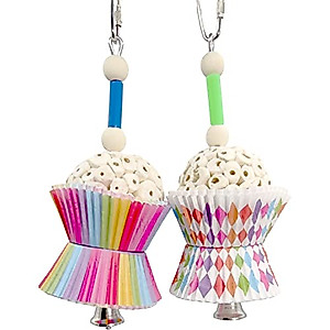 Mandarin Bird Toys by M&M 1562 Tutu Chew Two - Handcrafted Foraging Avairy Toy, All Natural Air Dried Sola Wood Ball, Bakery Grade Cup Cake Cups, Easy to Shred Great for Small Size Pet Birds