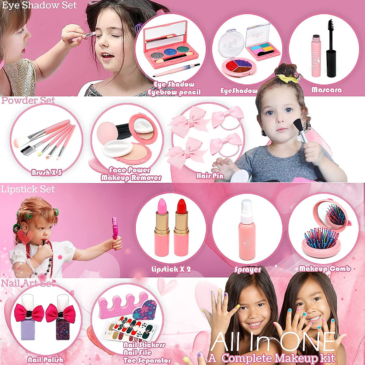 Kids Washable Makeup kit for Girl - Kids Makeup Kit Toys for Girls Little Girls Makeup Kit, Toddler & Non-Toxic Make Up Set, Real Makeup Child Princess,Age 3-12 Year Old Birthday Gift