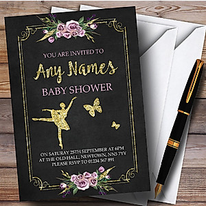 Chalk & Gold Floral Ballerina Ballet Invitations Baby Shower Invitations