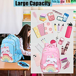 Jumpopack Unicorn Backpack for Girls School Backpack for Elementary Girls Backpack with Lunch Box Lightweight Water Resistance School Bag Preschool Kids Bookbag,Unicorn Cat