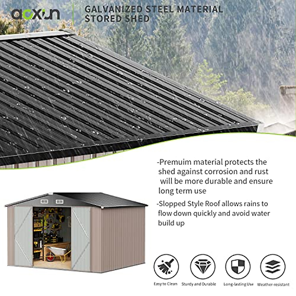 Aoxun 8' x 10' Metal Outdoor Storage Shed, Steel Utility Tool Shed Storage House with Door & Lock, Metal Sheds Outdoor Storage for Backyard Garden Patio Lawn Brown