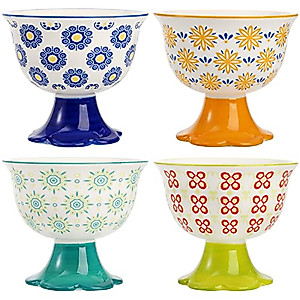 Lawei 4 Pack Ceramic Dessert Bowl Cups, 10 Oz Vintage Tulip Sundae Cups, Reusable Footed Dessert Bowls for Sundaes, Milkshakes, Parfaits, Ice Cream, Fruit, Snack, Cocktail, Party