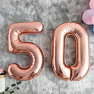 BALONAR 40 inch Jumbo 50th Rose Gold Foil Balloons for Birthday Party Supplies,Anniversary Events Decorations and Graduation Decorations