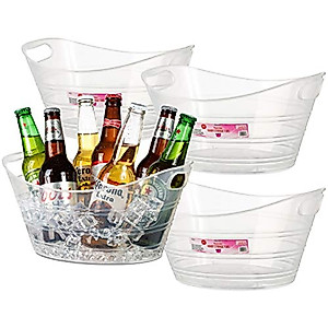 Zilpoo 4 Pack - Plastic Oval Storage Tub, 4.5 Liter Wine, Beer Bottle Drink Cooler, Parties Ice Bucket, Party Beverage Chiller Bin, Baskets, Clear