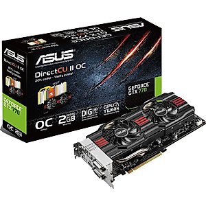 ASUS GTX770-DC2OC-2GD5 GeForce GTX770 2GB GDDR5 256-bit, DVI-I/DVI-D/ HDMI/DP PCI-Express 3.0 SLI ready Graphic Card OC-selected 1110MHz core