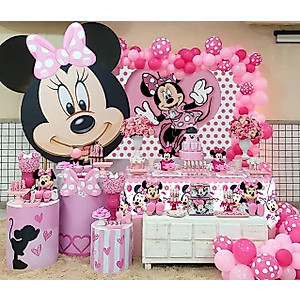 Pink Mouse Backdrop and Mouse Tablecloth for Girls Birthday Party Decorations Mouse Birthday Party Photography Background Banner with Table Covers for Girls Baby Shower Party Supplies (6x4ft)
