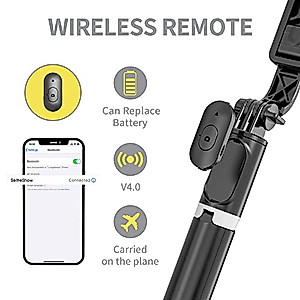 Selfie Stick Tripod, All in One Extendable & Portable iPhone Tripod Selfie Stick with Wireless Remote Compatible with iPhone 14 13 12 11 pro Xs Max Xr X 8 7, Galaxy Note10/S20/S10/OnePlus 9/9 PRO etc