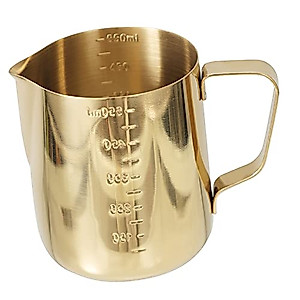 BRIGHTFUFU Graduated Milk Cup Milk Pitcher for Espresso Machine Latte Cup Espresso Mug Latte Art Pitcher Milk Frother Cup Coffee Container Milk Frothing Jug Tea Pitcher Stainless Steel Golden