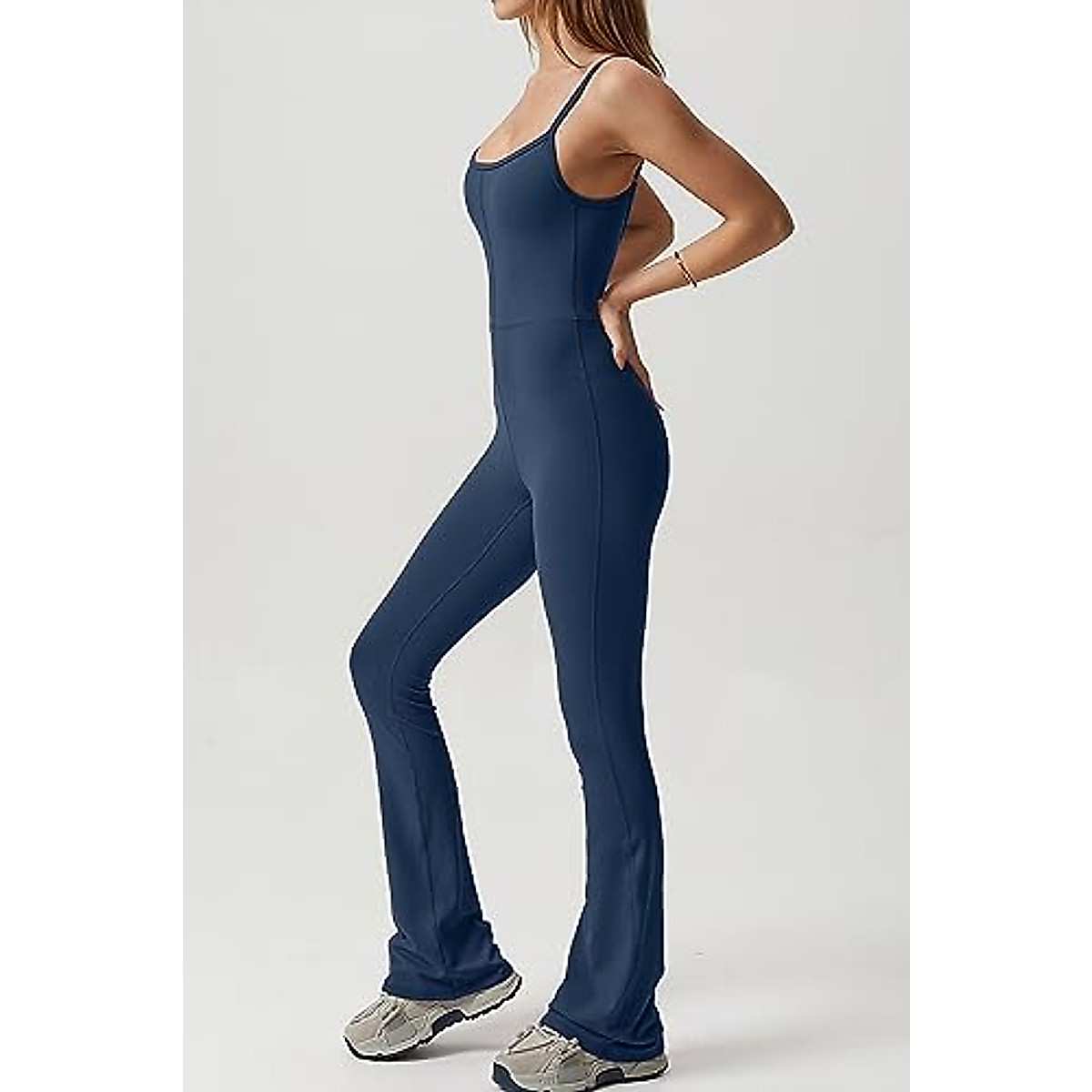 QINSEN Womens Yoga Jumpsuits Workout Sleeveless High Waist Sport One Piece Jumpsuits Navy Blue L