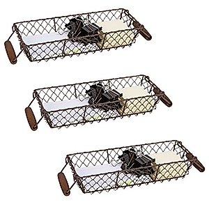 Trademark Innovations 12.2" Vintage Rectangle Wire Basket With Wood Handles (Set of 3)