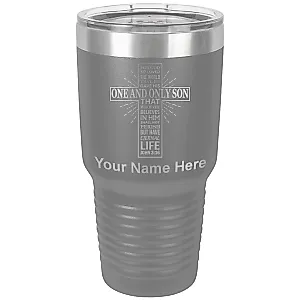 30oz Vacuum Insulated Tumbler Mug, Bible Verse John 3-16, Personalized Engraving Included (Gray)