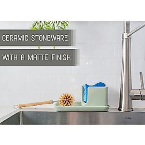 Nat & Jules Kitchen & Bathroom 8 x 4.5 Ceramic Sink Caddy Set of 2 - Stylish Household Essentials for Organization and Storage for Shower, Mudroom, Bath & Kitchen Counter Sink, Sage Green