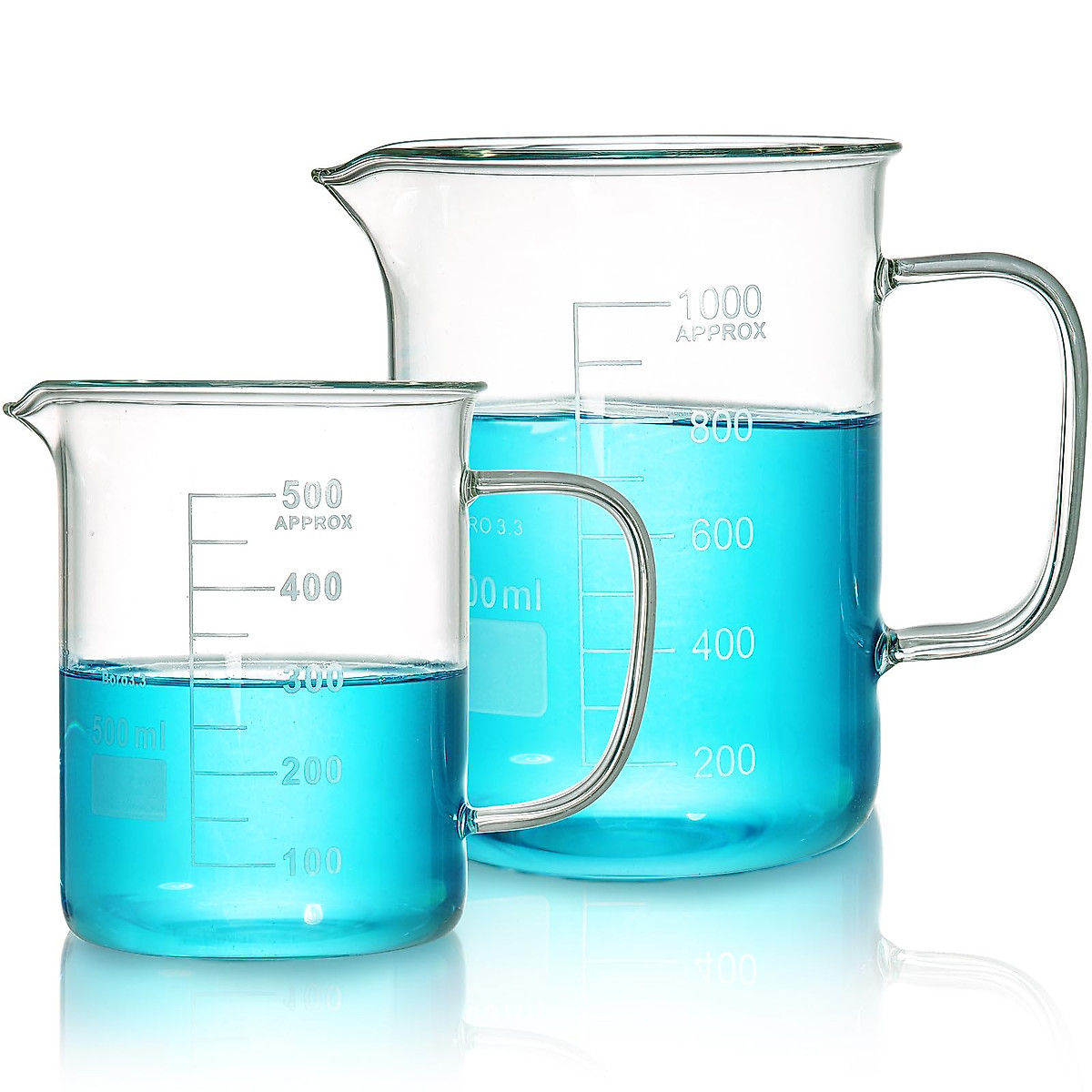 Yarlung Set of 2 Glass Beaker with Handle, Graduated Measuring Beakers Thick Boro 3.3, Griffin Low Form 500/1000ml