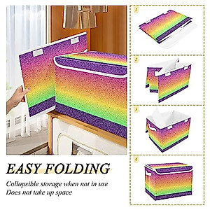 Krafig Rainbow Glitter Decorative Storage Box with Lid Large Bins Baskets Foldable Cube Organizer Collapsible Containers for Organizing, Toy, Home, Shelf, Closet