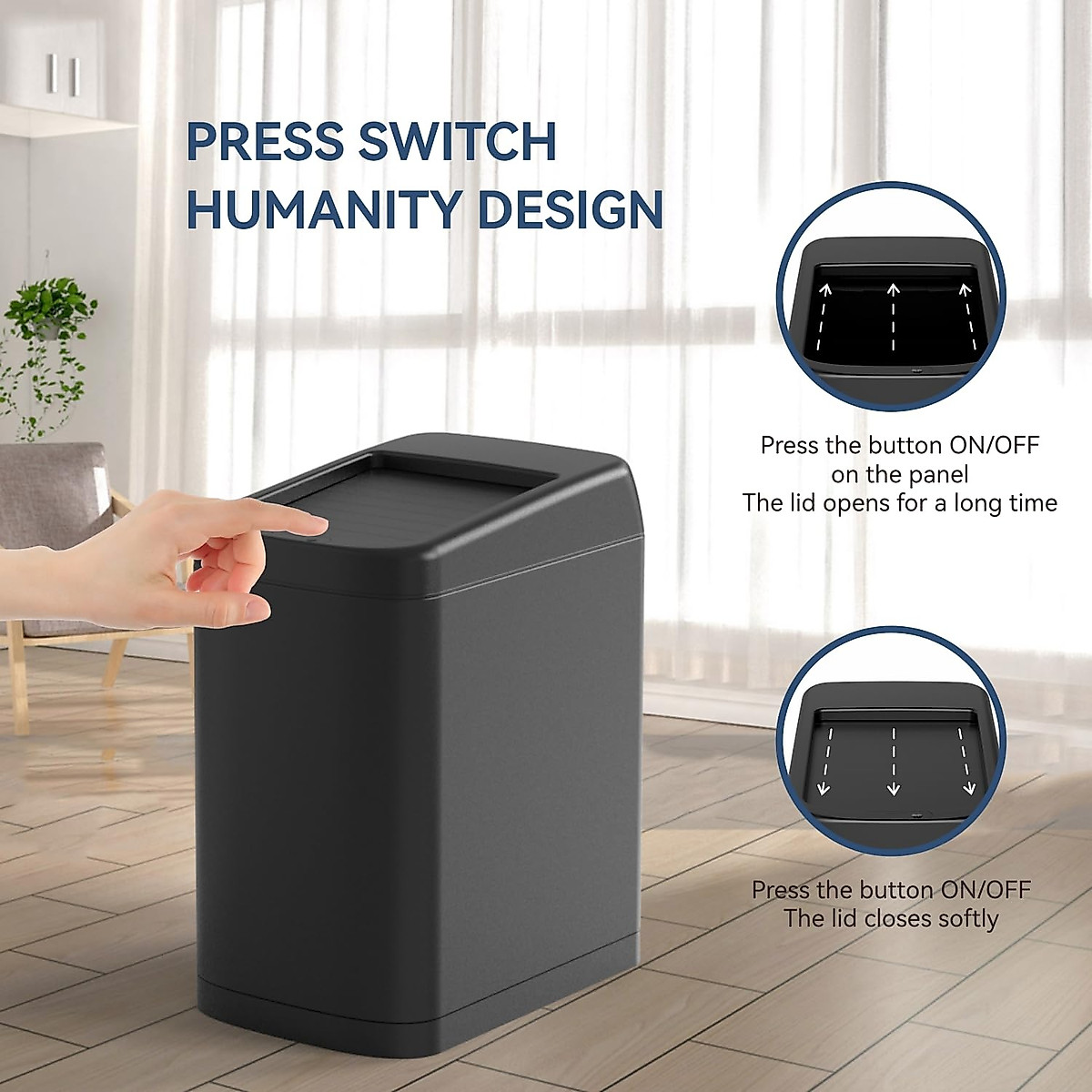 ELLO&ALLO Garbage Can 8 Gallon 30 Liter Kitchen Motion Sensor Trash Can Automatic Touch Free High-Capacity with Lid Black Waste Bin
