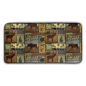 Rustic Moose Deer Kitchen Rugs and Mats Washable Memory Foam Cabin Non Skid Kitchen Mats Under Sink Farmhouose Kitchen Comfort Floor Mats Kitchen Decor for Bathroom Carpet 39" X 20"