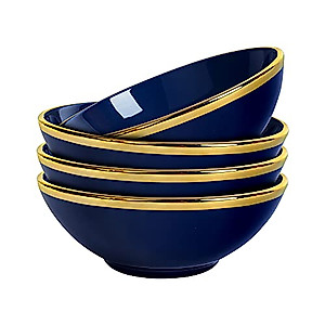 fanquare Porcelain Snack Bowls Set of 4, Blue Dipping Bowls, 9 oz Small Dessert Bowl for Ramen, Ice Cream, 5 Inch
