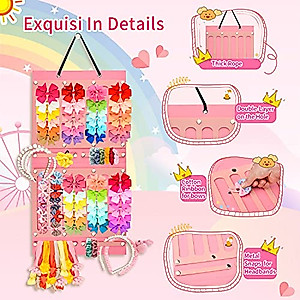 SKYNEO Headbands Holder for Baby Girls, Hanging Headbands Organizer, Baby Bow Holder Organizer w/Heart-Shape Velvet Hangers(Light Pink)