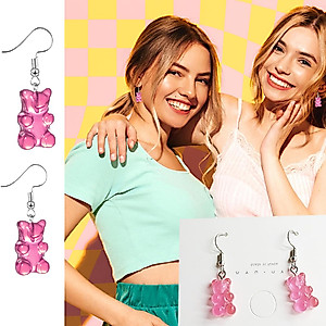 EIELO 16 Pairs Cute Funny Weird Earrings Boba Water Bottle Pearl Milk Tea Food Gummy Bear Fruit Mushroom Goldfish Earring Set Cute Funny Dangle Drop Earrings for Women