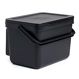 TATAY Kitchen Food Waste Compost Caddy Bin with Holder, 6L Capacity, Polypropylene, Made from 100% Recycled Materials, Black Colour. Measures 26,5 x 20,5 x 18,5 cm