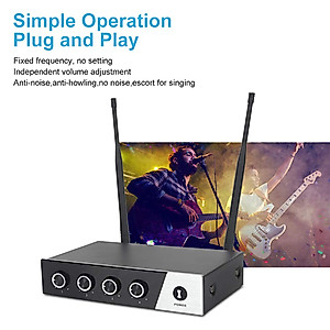 XTUGA S400 Wireless Microphone System, 4-Channel UHF Cordless Mic Set with Four Handheld Mics, Fixed Frequency, Long Range 260ft, Ideal for Church,Karaoke,Weddings, Events