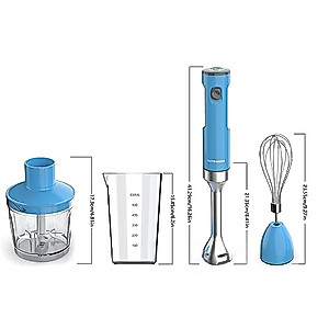 Cordless Hand Blender, OUTRONSM Immersion Blender Rechargeable, with Charging Cable, 500ml Chopper, 600ml container, Egg Whisk, for Smoothies, Milkshakes, Baby Food and Soups – Blue
