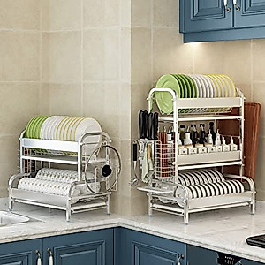 JUNXIAN Dish Rack Kitchen Dish Drying Rack Dish Drying Storage Rack Household Dish Storage Rack 3 Layer Storage Rack Dish Containers(A)