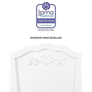 SweetPea Baby Rose Cradle in White, with 1" Mattress Pad, Easy to Assemble, JPMA Certified, New Zealand Pinewood Cradle, Stationary and Rocking Cradle