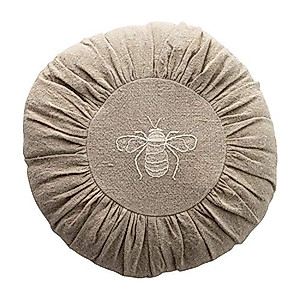 Creative Co-Op Linen Embroidered Bee, Natural Pillow
