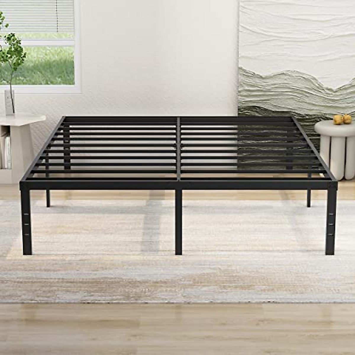 Nightell 18 Inches California King Platform Bed Frame, 2500 lbs Heavy Duty Steel Slat Support, Noise Free No Box Spring Needed, Easy Assembly Black