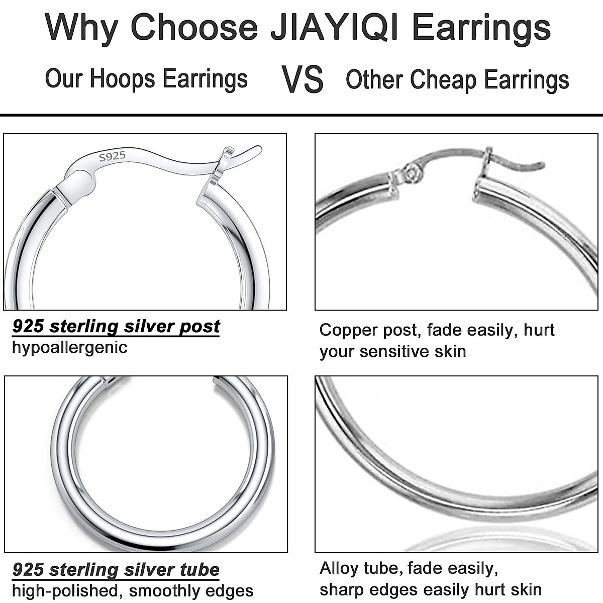 JIAYIQI Sterling Silver Hoop Earrings for Women 18K White gold plated Hypoallergenic Big Sliver Hoop Earrings for Women Diameter 40mm